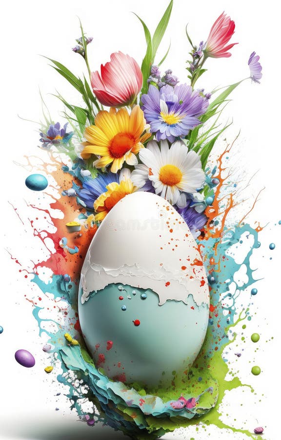 Egg Flowers Easter Splash of Paints and Colors on a White Background ...
