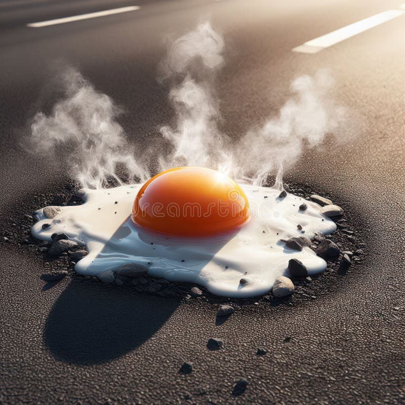 An Egg is Fried on the Hot Asphalt of the Road. Stock Illustration ...