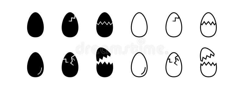 Egg Icon Broken Set Eggs Sign. Outline Vector Element. Black Line Style ...