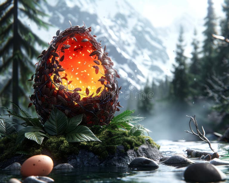 Egg Lit on Top of Rock, Egg of the Forest Stock Image - Image of water ...