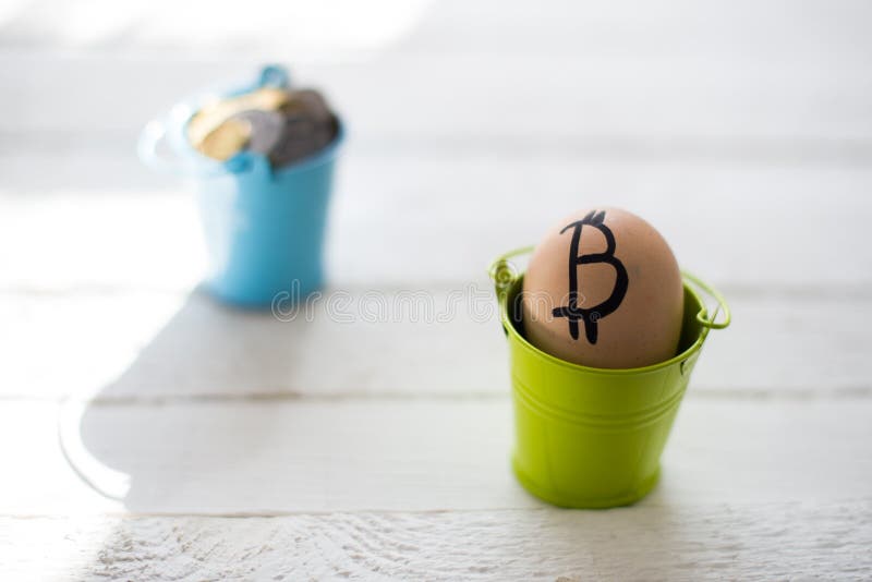 Egg with Logo Bitcoin in a Small Bucket Stock Image - Image of crypto ...
