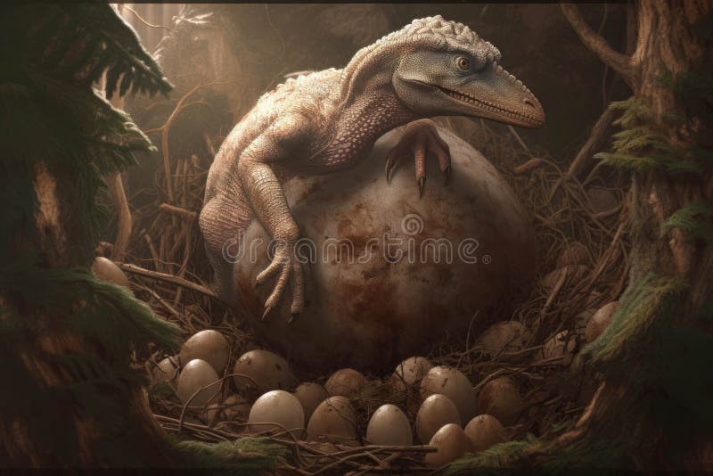 An Egg Nestled Deep within the Nest of a Dinosaur Mother. AI Generation ...