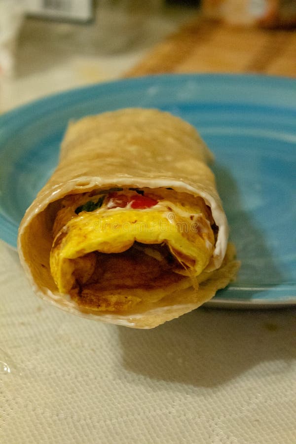 Egg omelet in wrap stock image. Image of plate, breakfast - 135530701