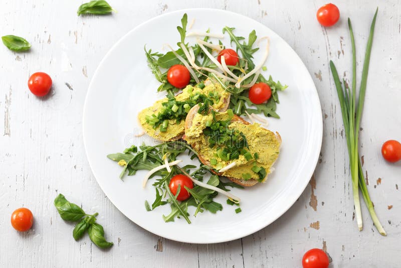 Egg Paste with Chives, Healthy Breakfast. Breakfast Sandwiches Stock ...