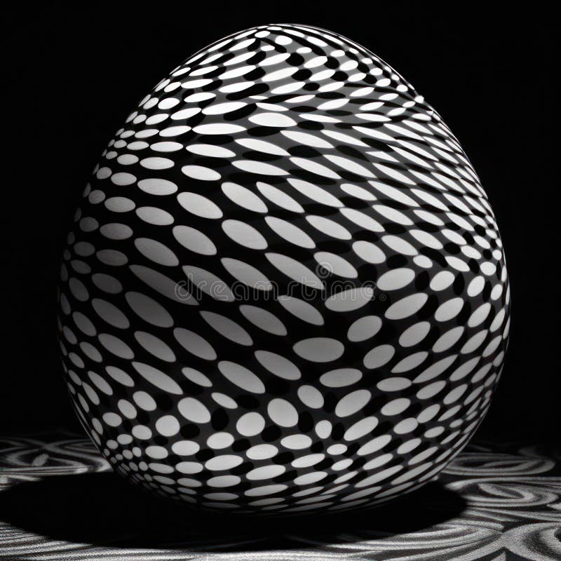 Egg with a Pattern of Black and White Geometric Lines on a Dark ...