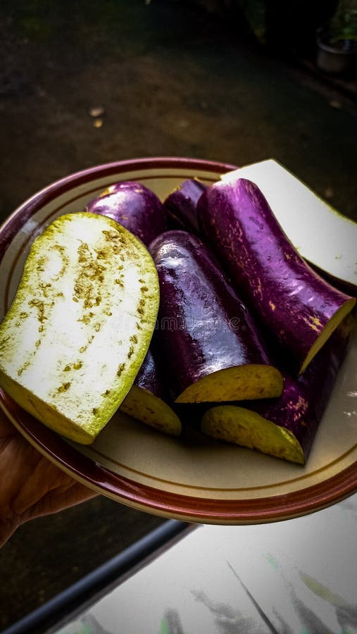 Egg Plant is Ready To Be Cooked in Ceramic Plate Stock Image - Image of ...