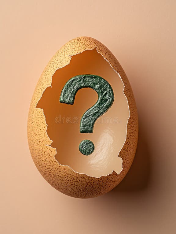 Egg with Question Mark Inside, Cracked Shell on Beige Background. Stock ...