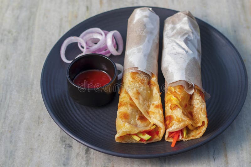 Delicious Indian Street Food "egg Rolls" is Ready To Eat. Stock Image ...
