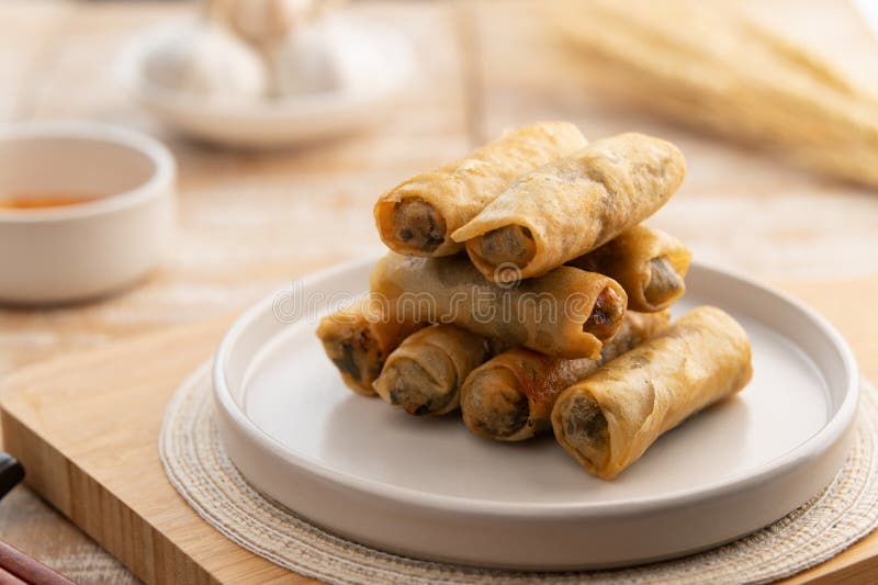 Egg Rolls,Deep Fried Chinese Chives Spring Rolls(Gui Chai) on a White ...