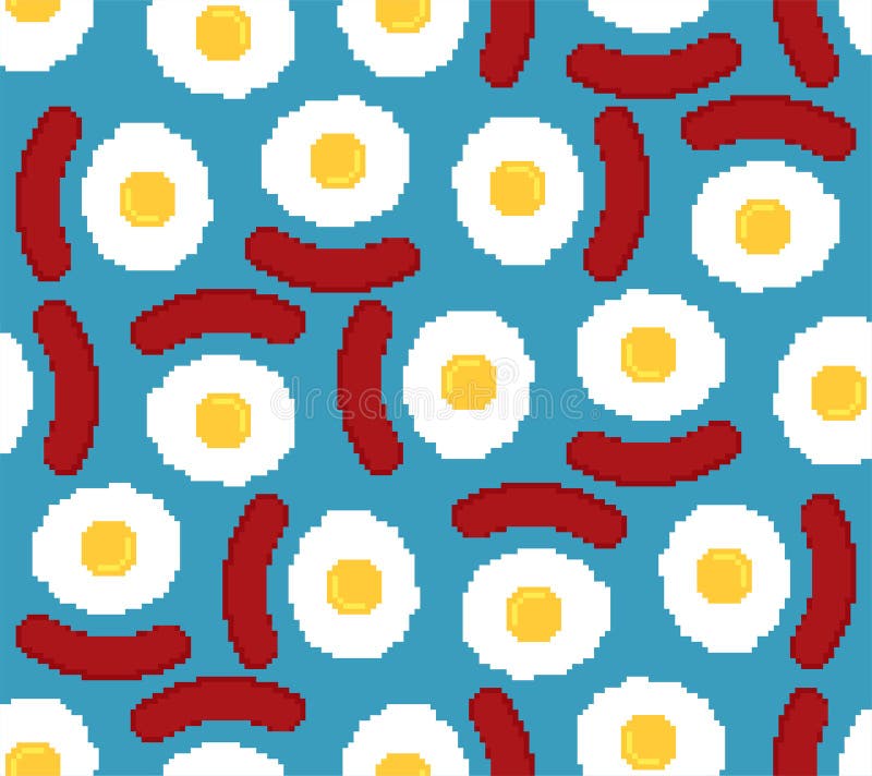 Egg and Sausage Pixel Art Pattern Seamless. 8 Bit Fried Egg and Bacon ...