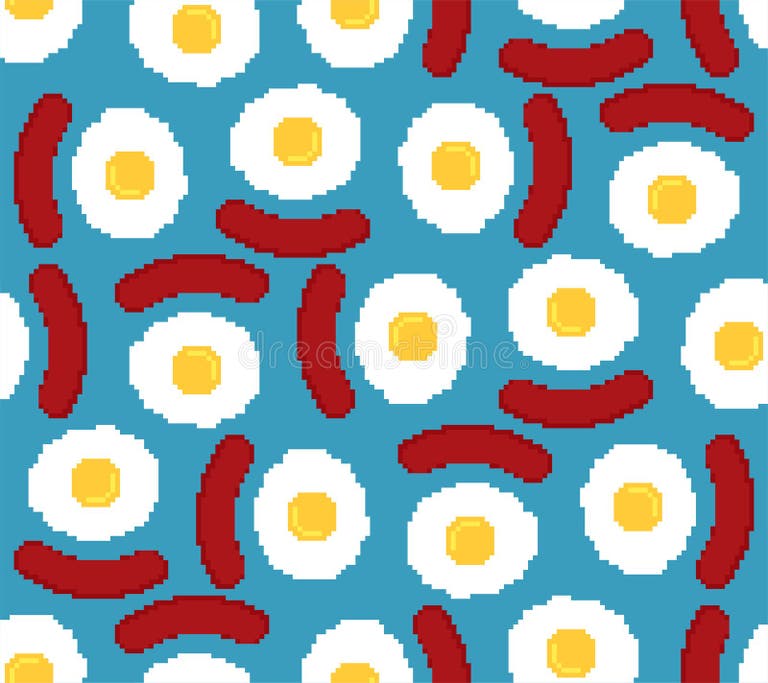 Egg and Sausage Pixel Art Pattern Seamless. 8 Bit Fried Egg and Bacon ...