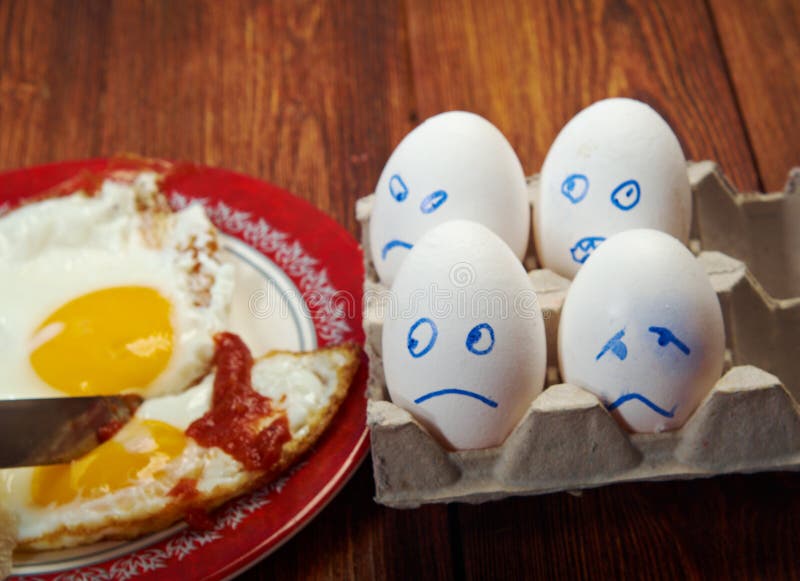 Egg with Scared Face and Fried Egg Stock Photo - Image of eggshell ...