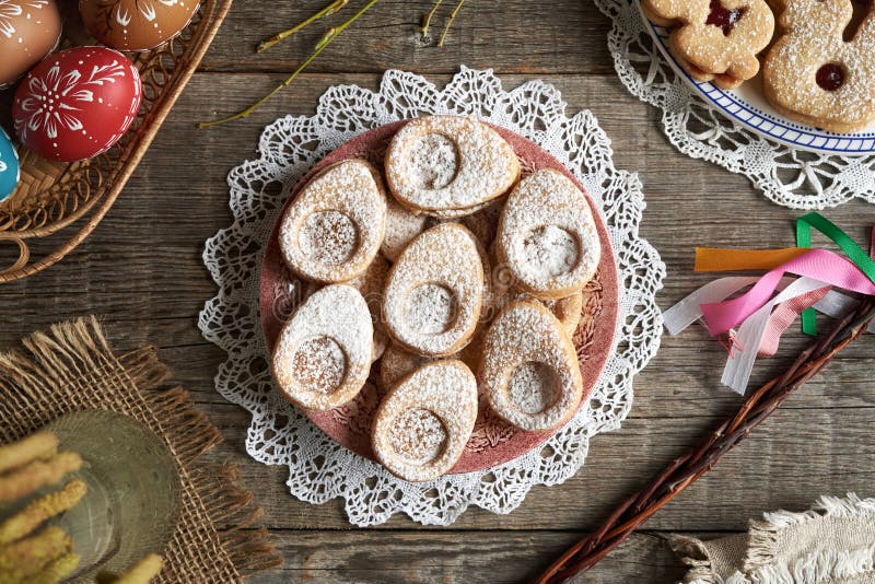 Egg Shaped Linzer Cookies Baked for Easter Stock Photo - Image of xmas ...