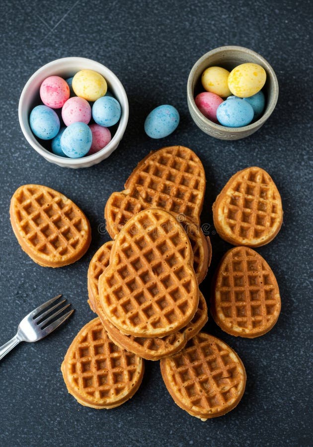 Egg-Shaped Waffles with Pastel Easter Eggs Stock Illustration ...