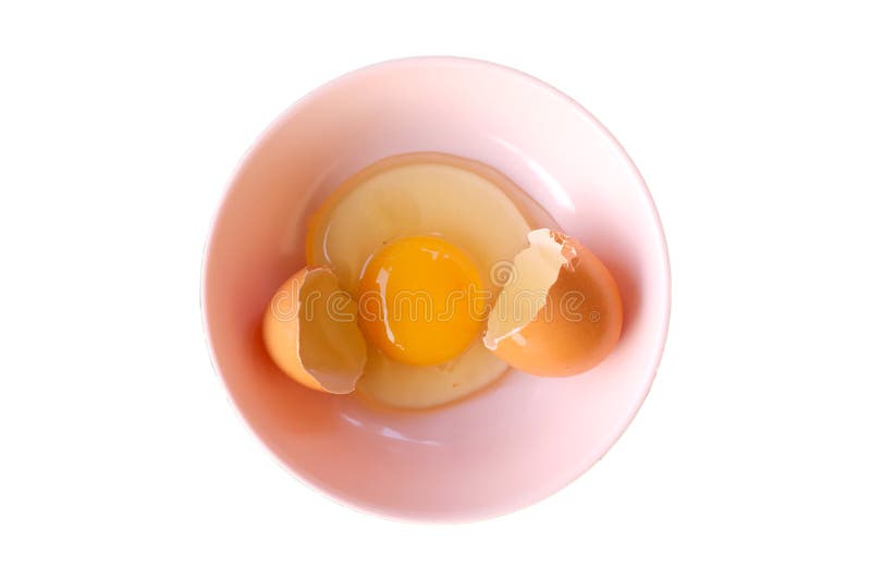 Egg Shell and Open Eggs in a Pink Bowl .Top View Closeup Stock Photo ...