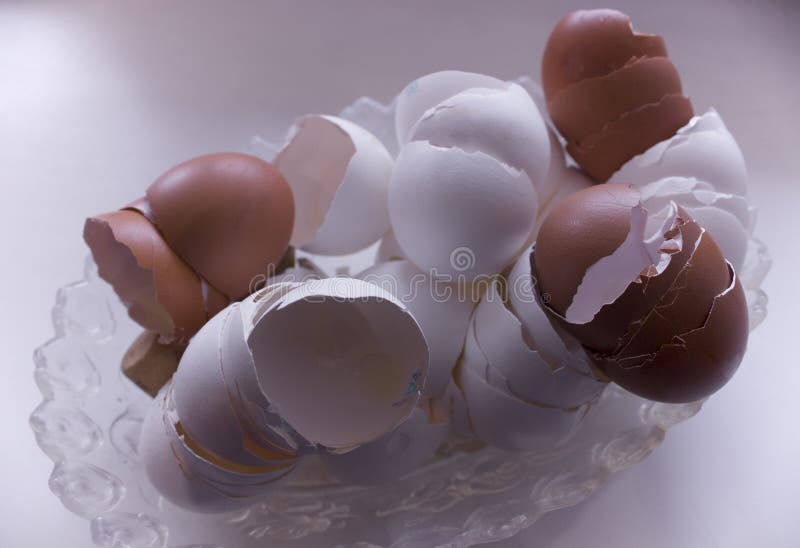 Egg Shells in a Glass Plate. Broken Empty Shell without the Innards ...