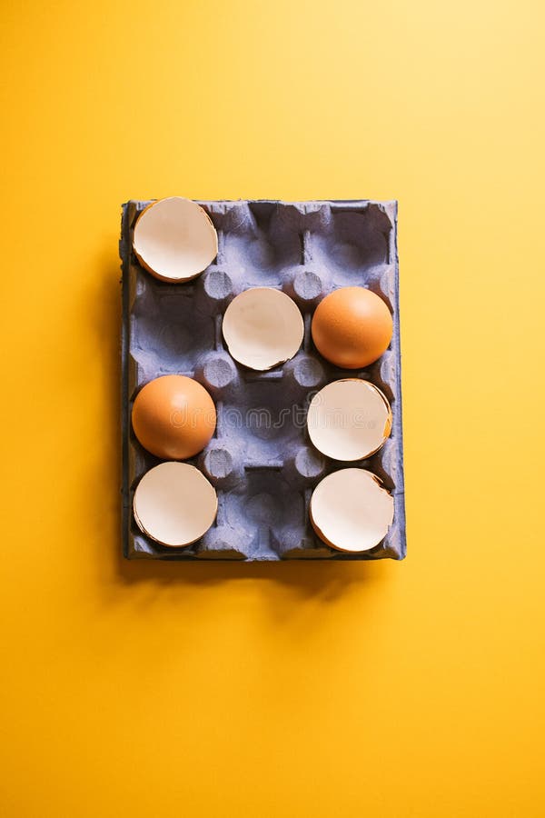 Egg Shells and Whole Eggs in a Carton. Top View Stock Image - Image of ...