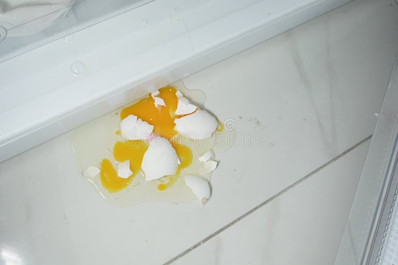 Egg Shells and Yellow Yolk Spilled on Kitchen Floor Stock Photo - Image ...