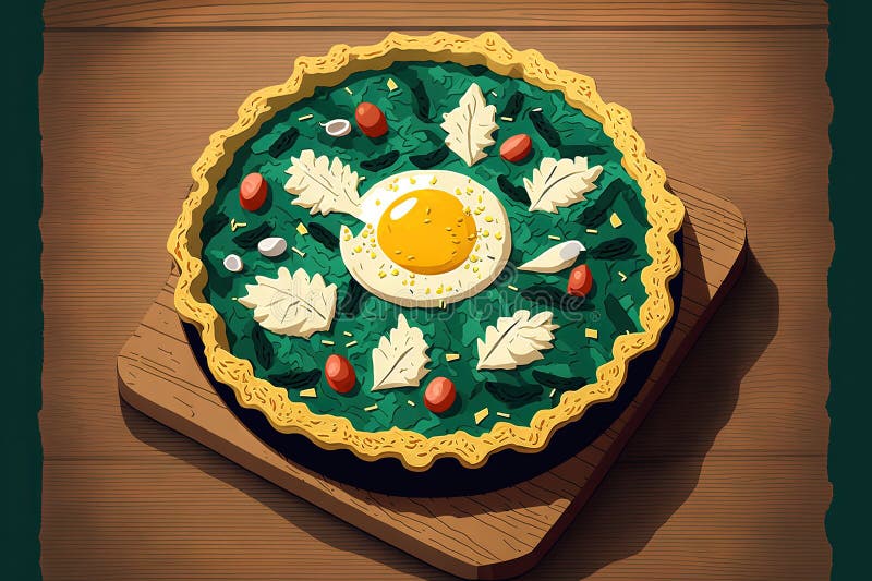 Egg, Spinach, Cheese Easter Pie. on Wood Stock Illustration ...
