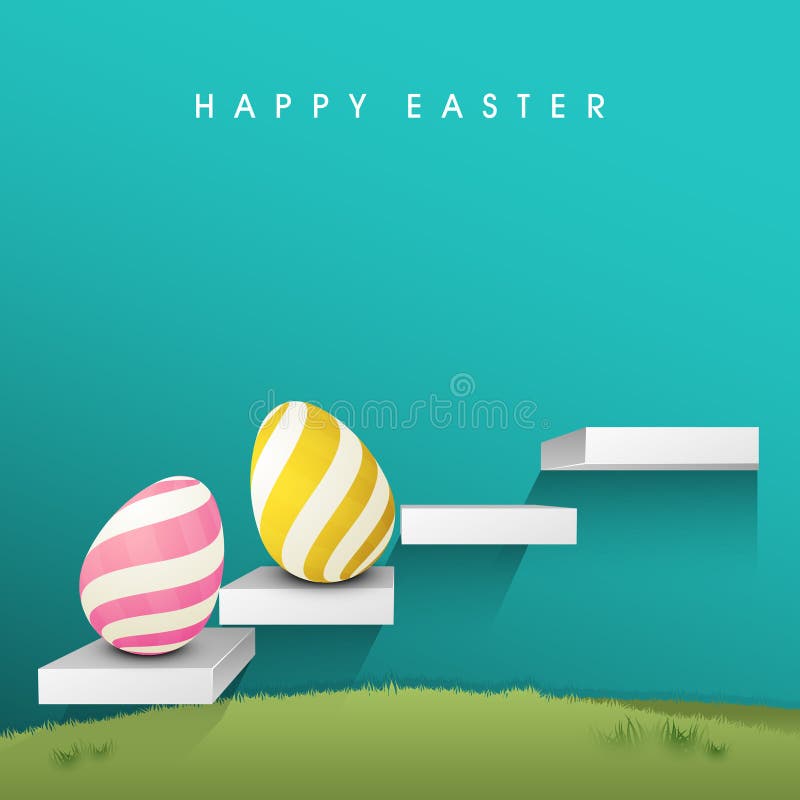 Egg Step on Stairs with Green and Blue Field View Illustration for ...