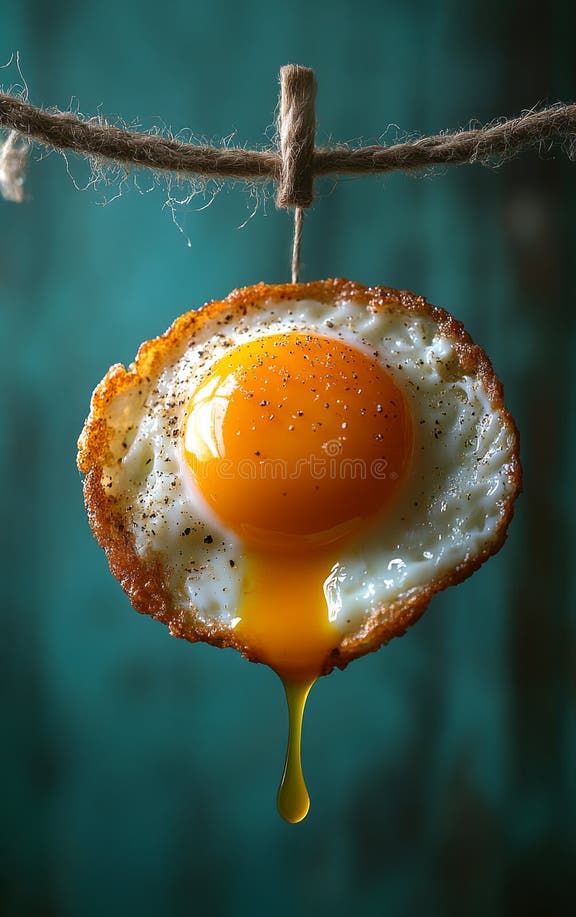 Egg on a String, Blue Backdrop Stock Image - Image of delicious, drop ...