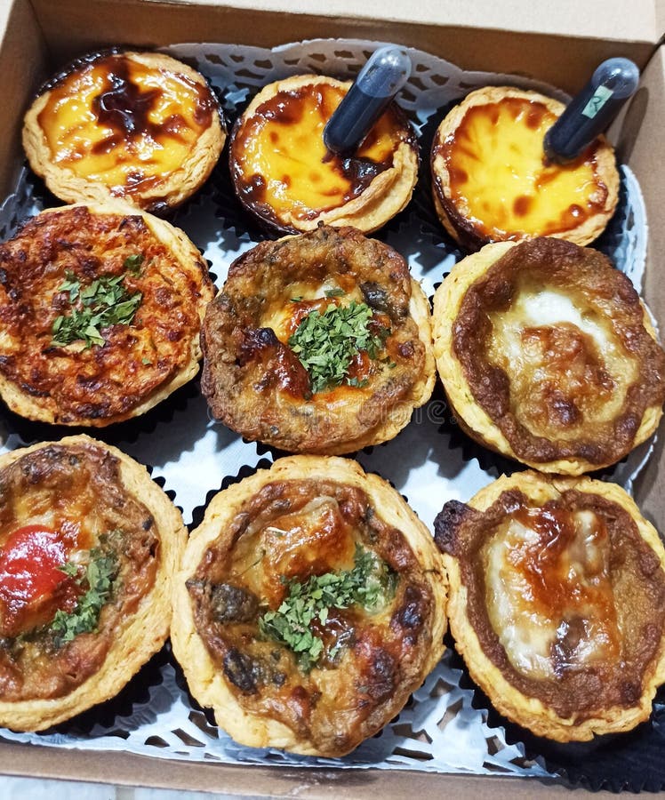 Egg Tart in a Cardboard Box on a Table Top View Stock Image - Image of ...