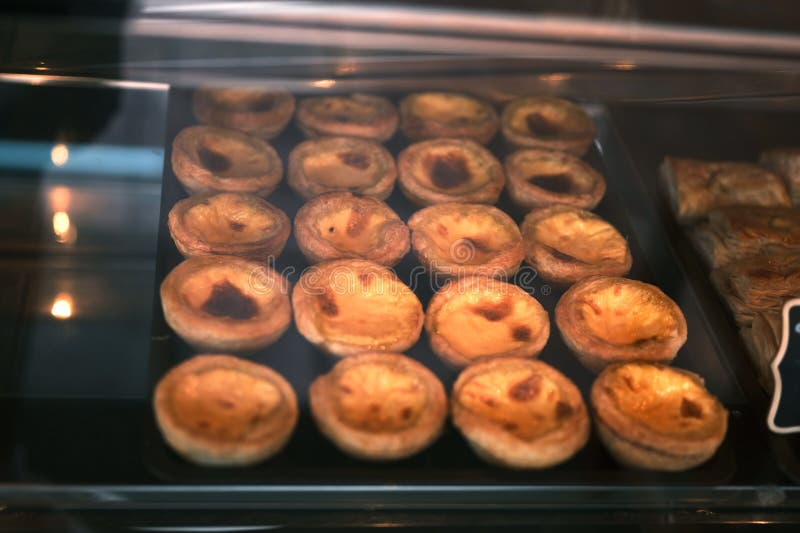 Egg Tarts in the Tray at Bakery Shop Front Stock Image - Image of front ...