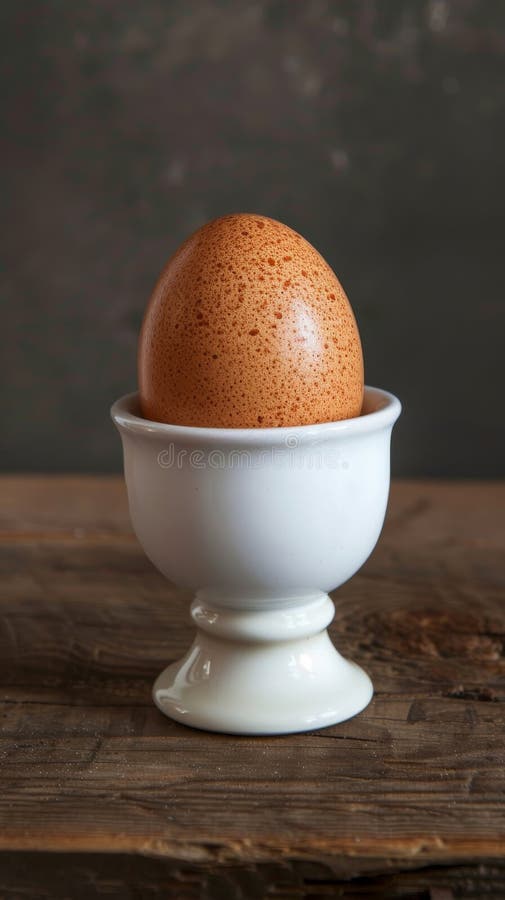 Egg in White Ceramic Egg Cup on Wooden Surface, Studio Shot. Breakfast ...