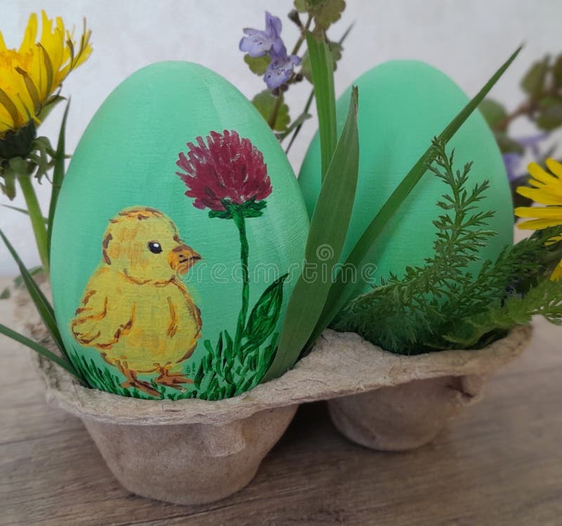 Egg Wood Paint Acryl Flower Chicken Easter Handmade Stock Photo - Image ...