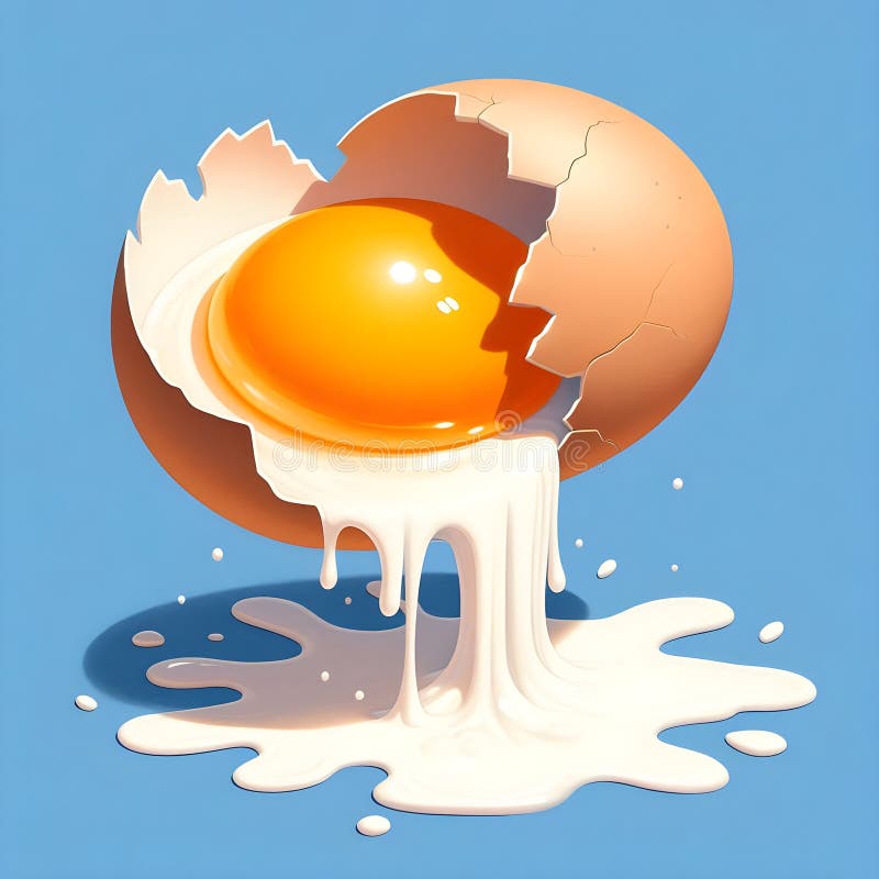 Broken Egg Dripping Egg White on Blue Background Stock Illustration ...