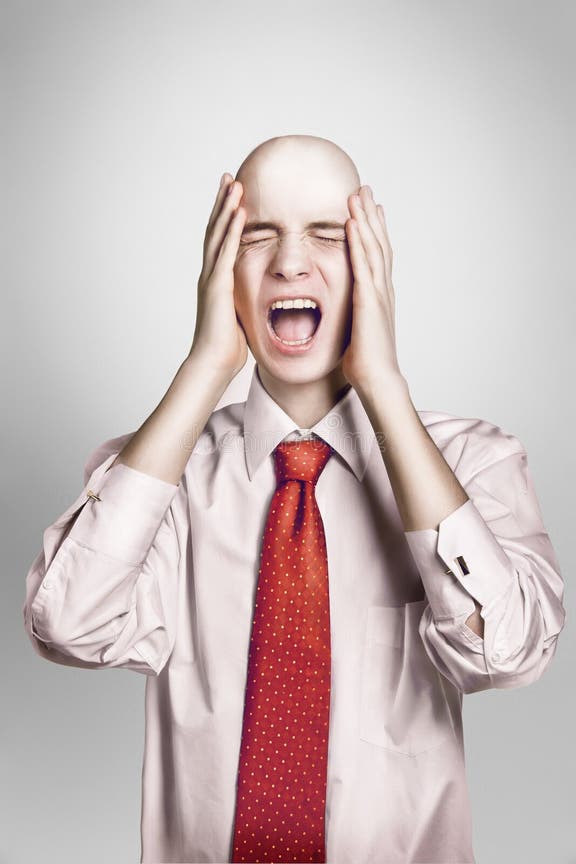 Egghead Guy in Suite Screams. Stock Image - Image of fear, male: 20316893