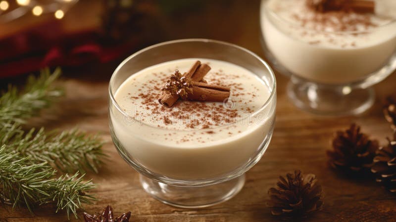 Eggnog Panna Cotta Creamy Eggnog with Cinnamon Sticks on Rustic Holiday ...