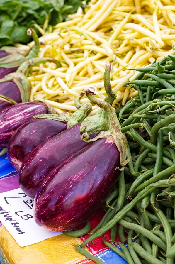 Eggplant and String Beans at a Local Farmer`s Market Stock Image ...
