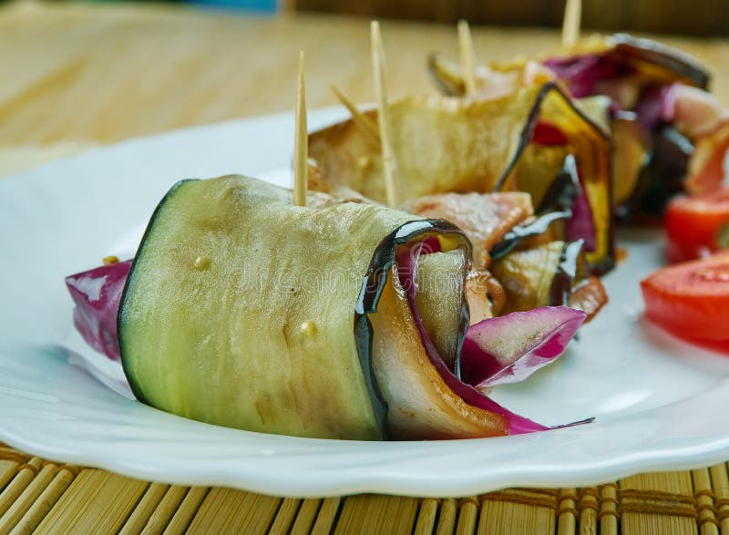 Eggplant Wraps with Prosciutto and Mozzarella Stock Image - Image of ...