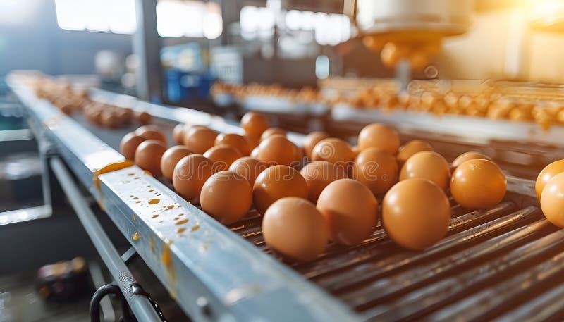 Eggs on an Automatic Conveyor Belt in an Egg Collection System, Symbolizing Efficiency and ...