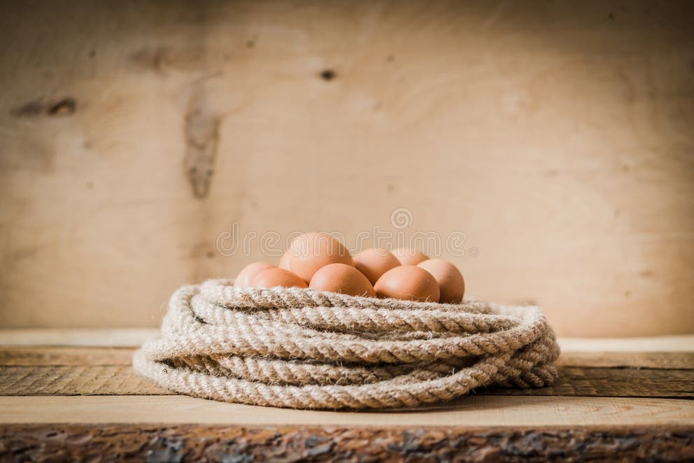 Eggs in a Basket Made from Rope Stock Photo - Image of nature ...