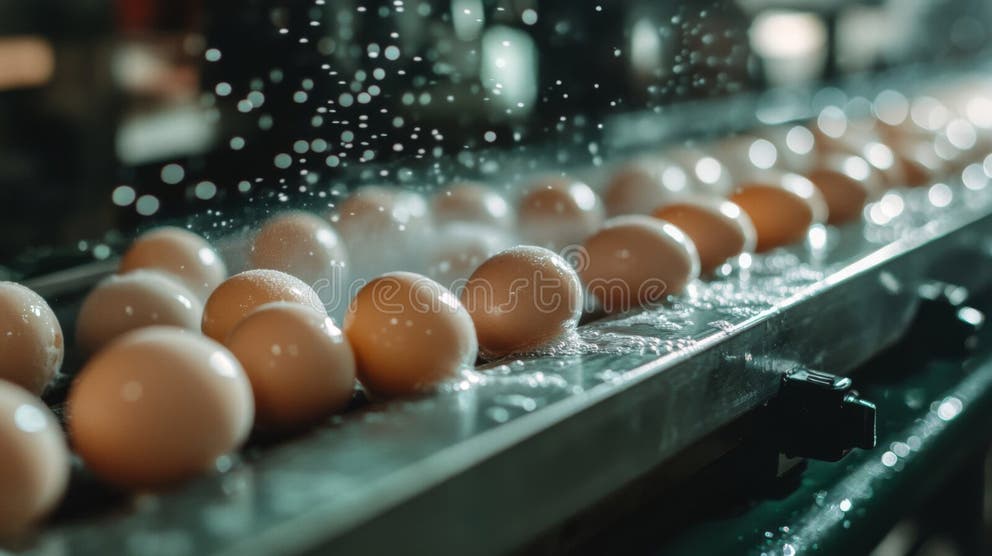 Eggs Being Washed on a Conveyor Belt Stock Illustration - Illustration ...