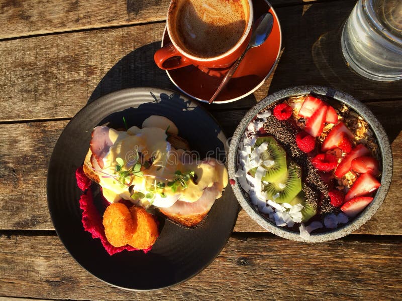 Eggs Benedict and Fruit Meal Stock Image - Image of freshness, macro ...