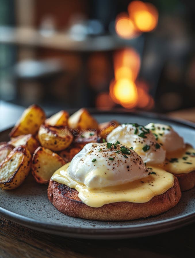 Eggs Benedict Roasted Potatoes Served Plate Stock Photos - Free ...