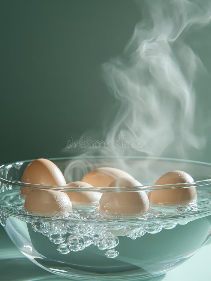 Eggs Boiling in a Glass Bowl with Rising Steam. Stock Photo - Image of ...