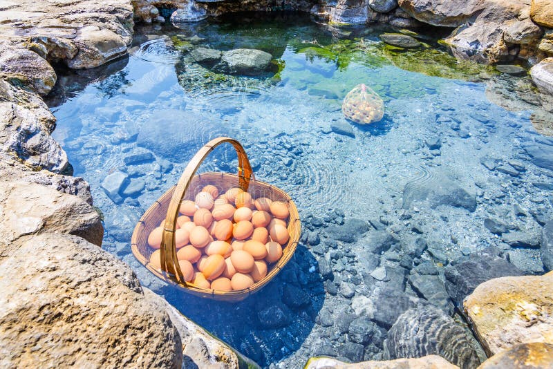 Eggs Boiling in Hot Spring, Chae Son Hot Spring at Lampang Provi ...