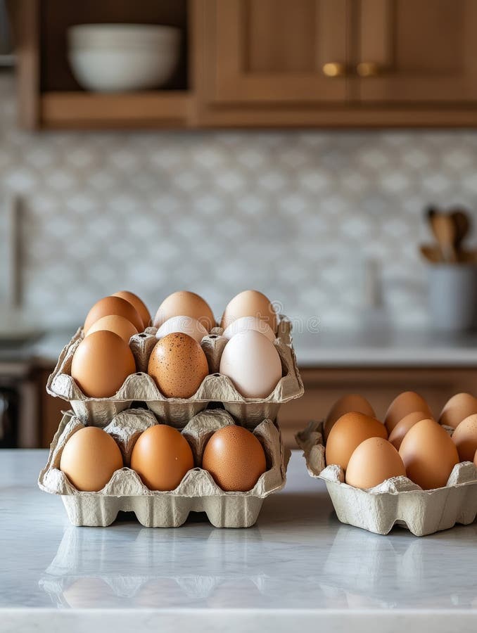 Eggs in Cartons on a Kitchen Countertop. Stock Image - Image of diet ...