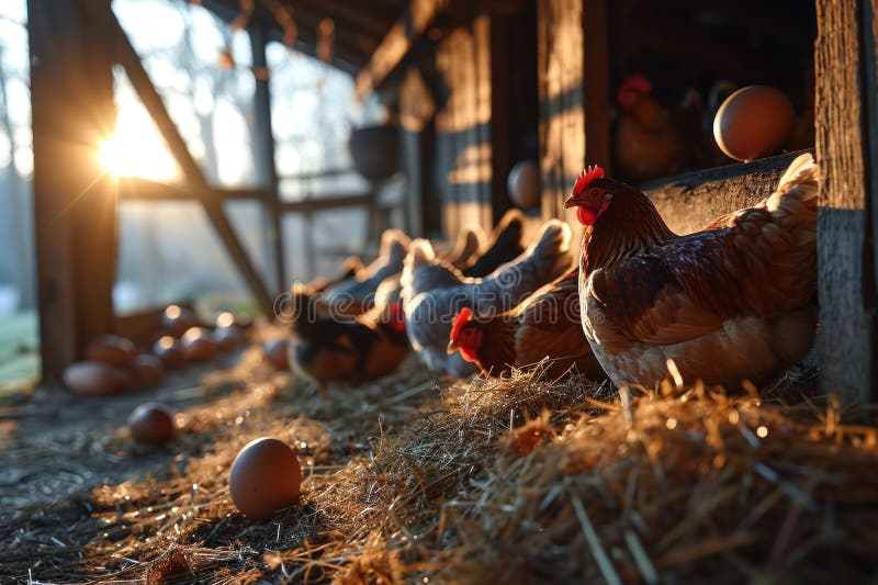 Eggs and Chicken on the Farm Stock Photo - Image of cackle, fertilized ...