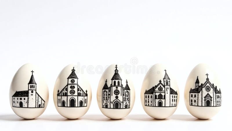 Eggs with Church Facade Drawings in Line Art Style Stock Illustration ...
