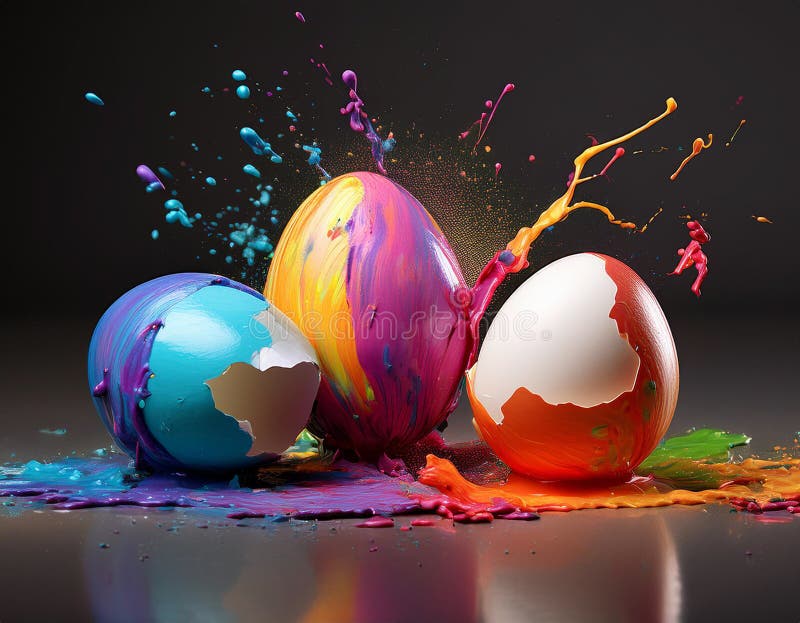 Eggs Cracked Open with Colorful Paint Spilling Out, Symbolizing ...