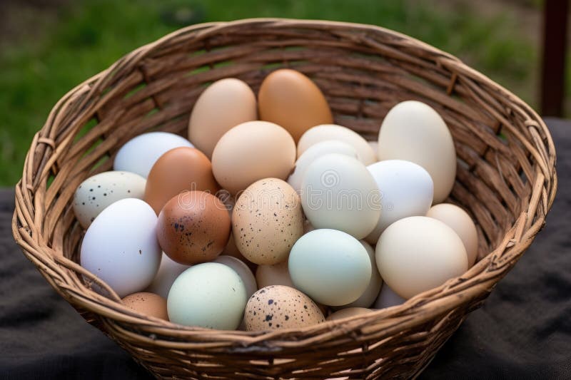 Eggs from Different Bird Breeds Kept Together in One Basket Stock ...
