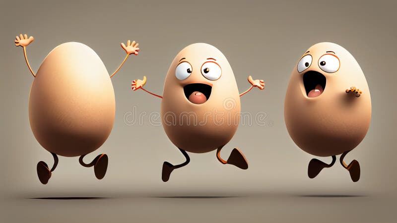 Eggs with Funny Faces Running and Jumping. 3d Illustration Stock ...