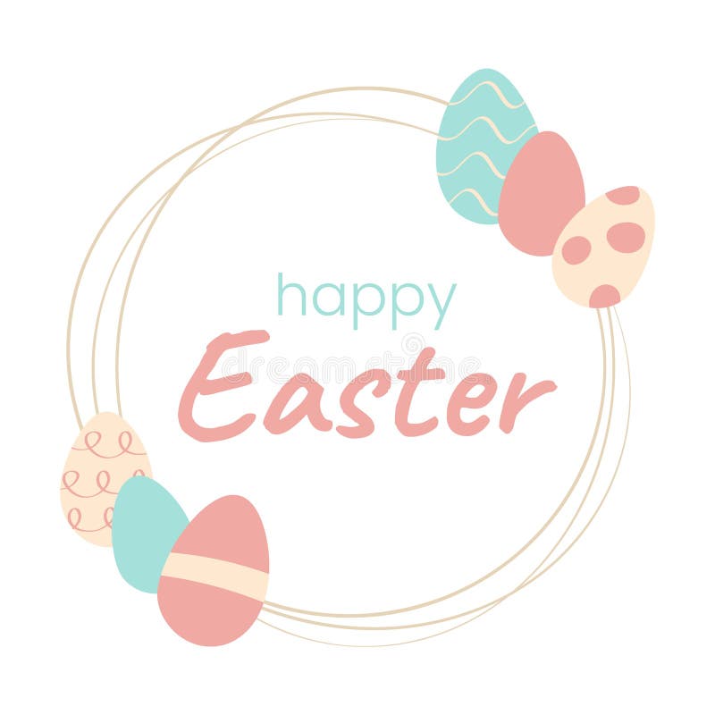 Eggs Happy Easter in Round Frame. Contour Wreath with Patterned of ...