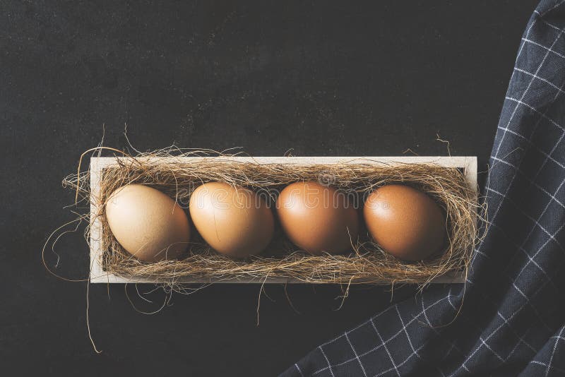 Eggs Lined Up Row Wooden Crate Black Rustic Background Stock Photos ...