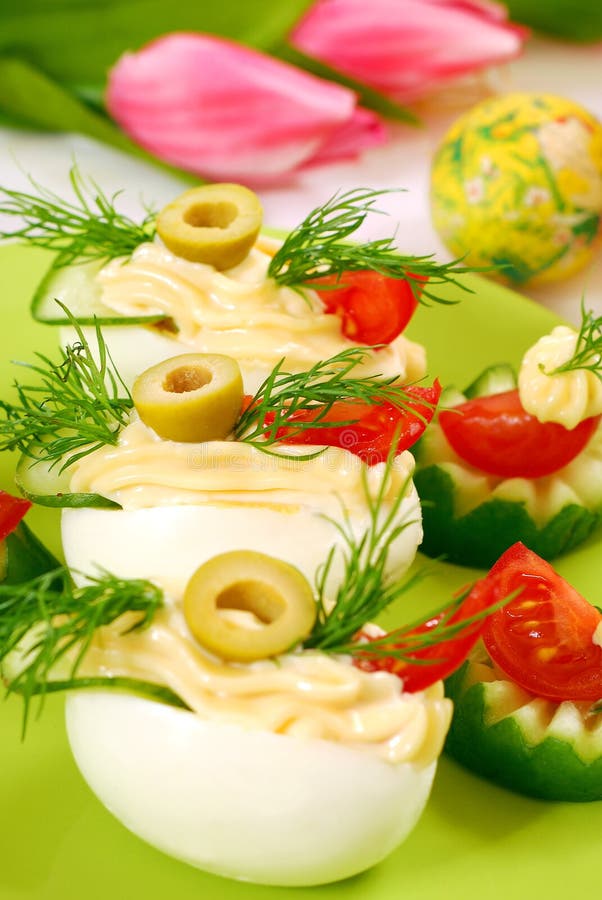 Eggs with Mayonnaise for Easter Stock Photo - Image of garnish, easter ...